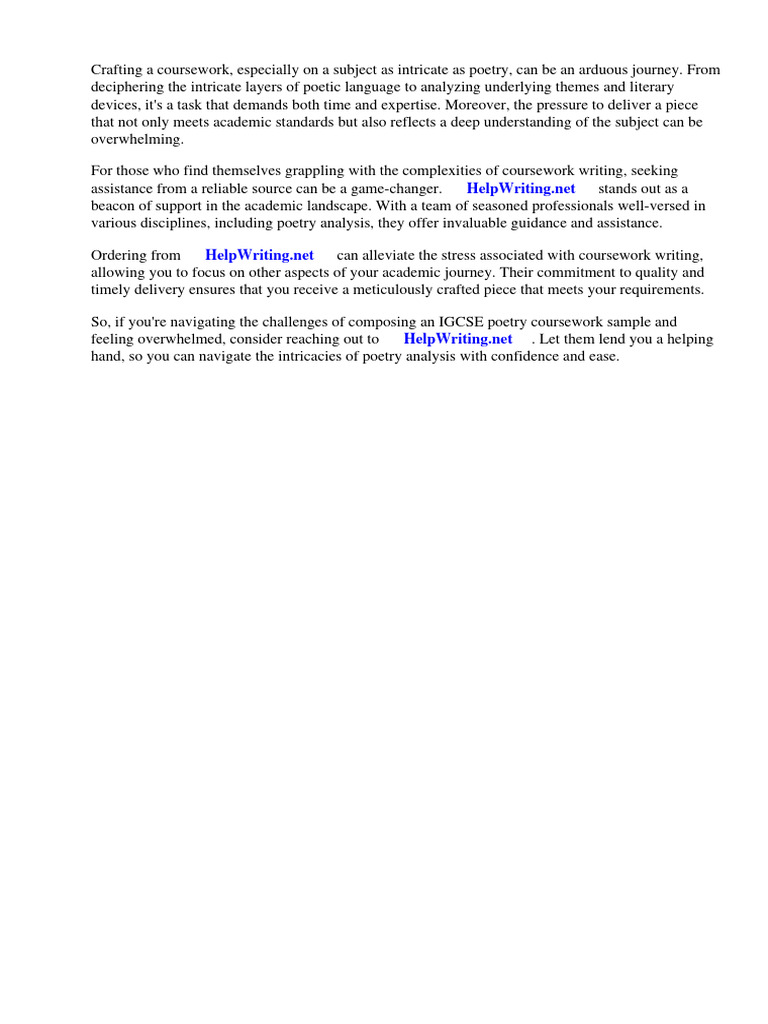 Igcse Poetry Coursework Sample | Download Free PDF | Facebook | Linked In Igcse Poetry Coursework Sample | Download Free PDF | Facebook | Linked In