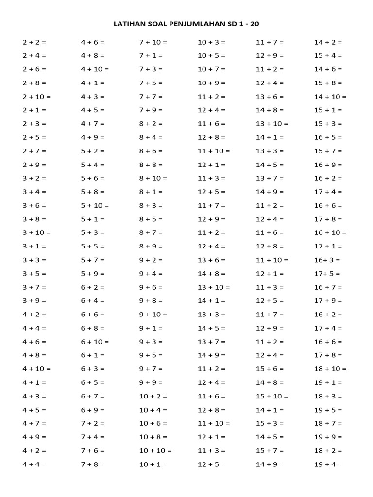 Latihan Soal Penjumlahan SD 1 - 10 | PDF