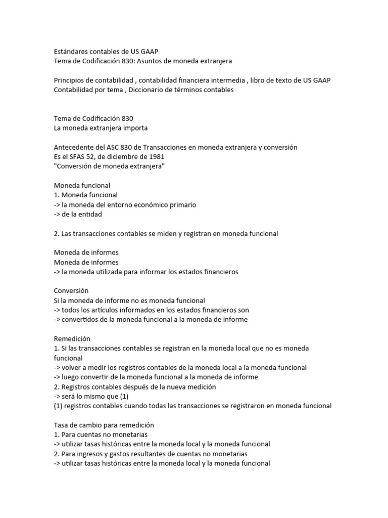 Estructura Asc 830 Antes Fasb 52 | PDF | Contabilidad | Moneda