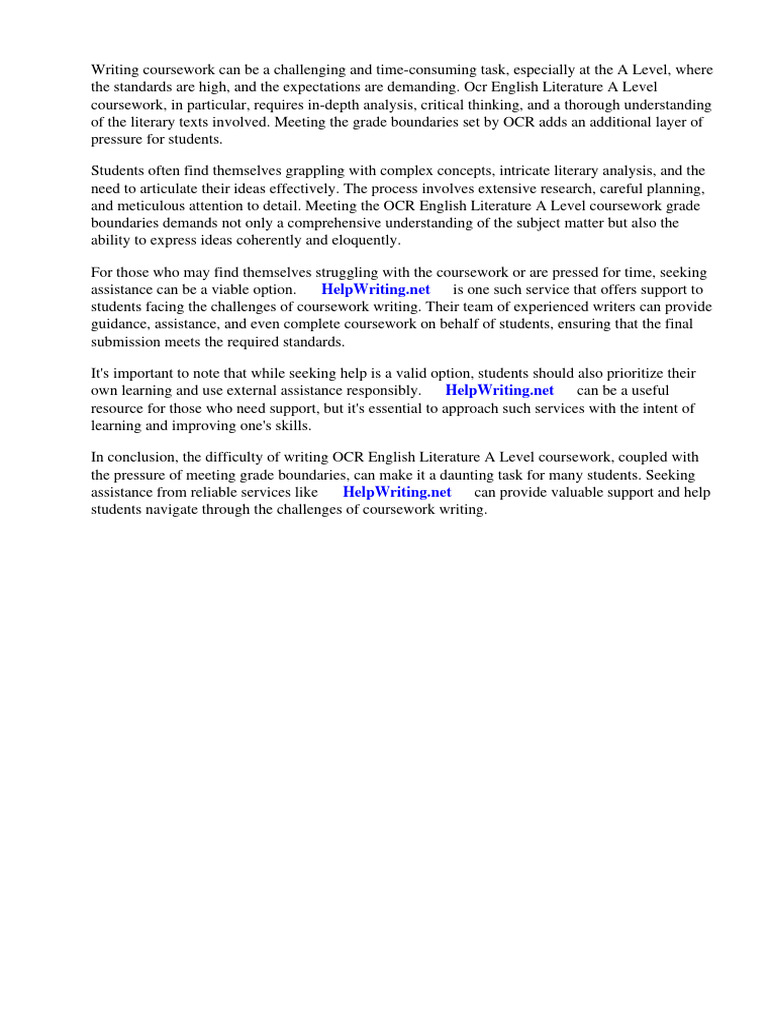 Ocr English Literature A Level Coursework Grade Boundaries | PDF