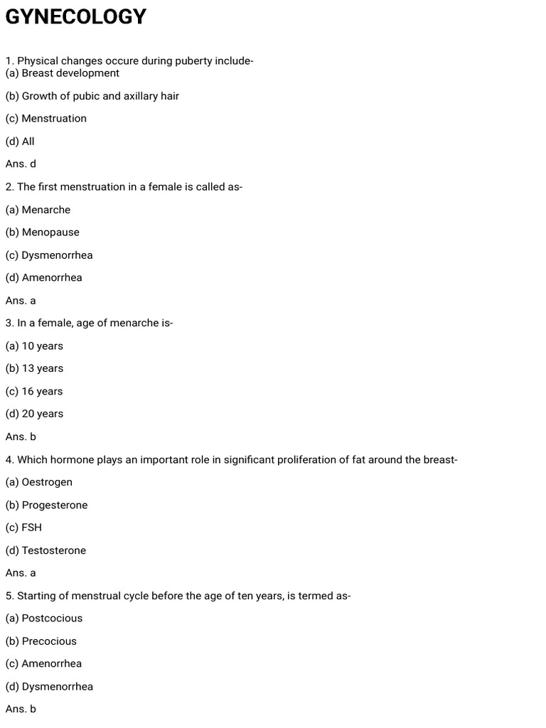 Gynecology Question | PDF