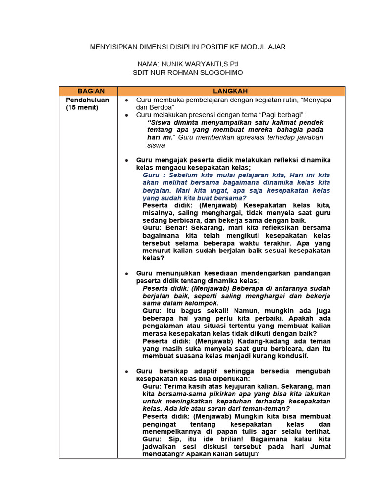 Penerapan Disiplin Positif Ke Modul Ajar | PDF