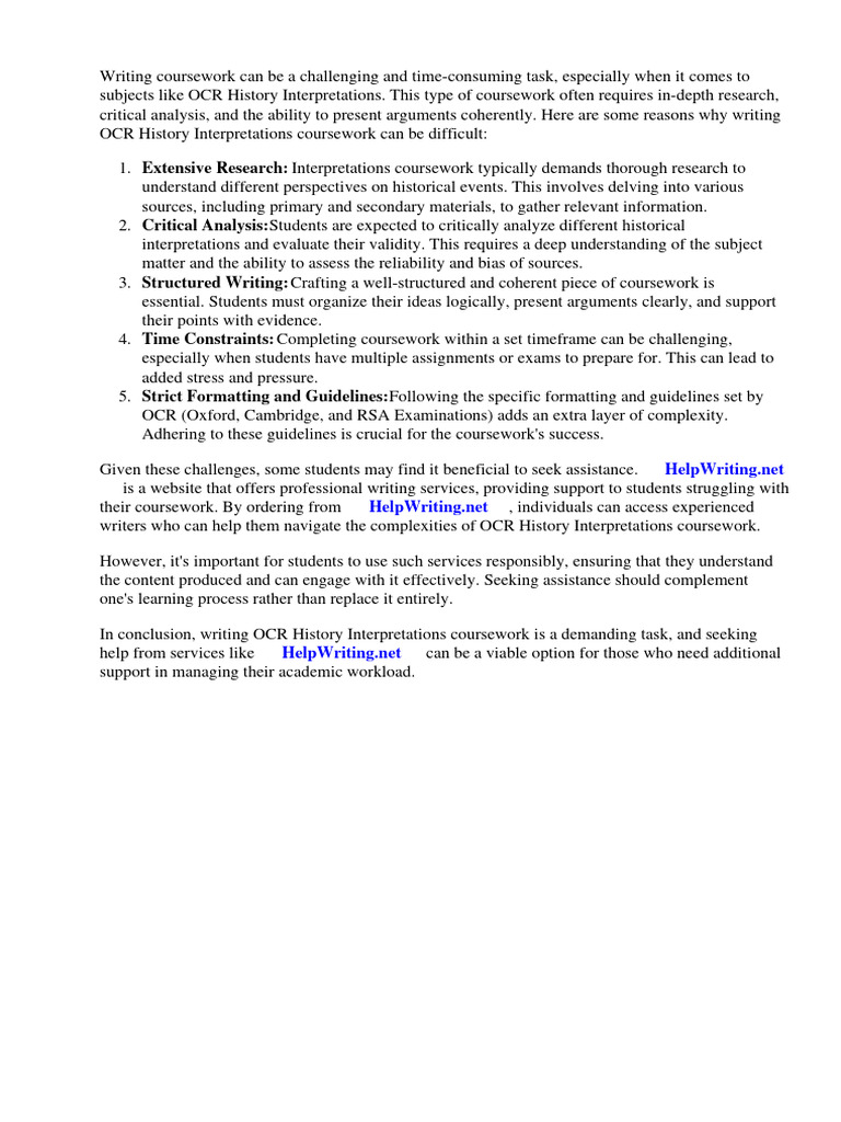 Ocr History Interpretations Coursework Example | PDF | Critical ...