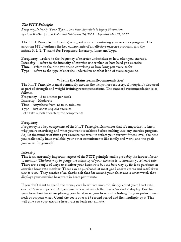 The FITT Principle | PDF | High Intensity Interval Training | Aerobic ...