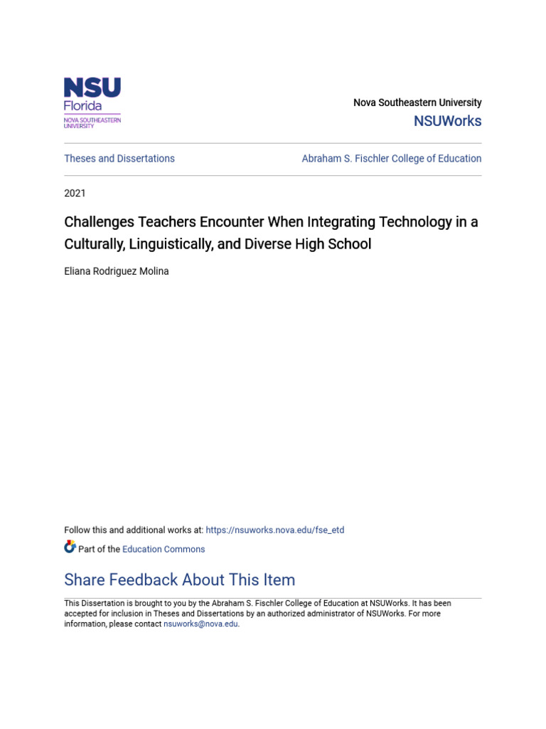 Challenges Teachers Encounter When Integrating Technology in A Cu ...