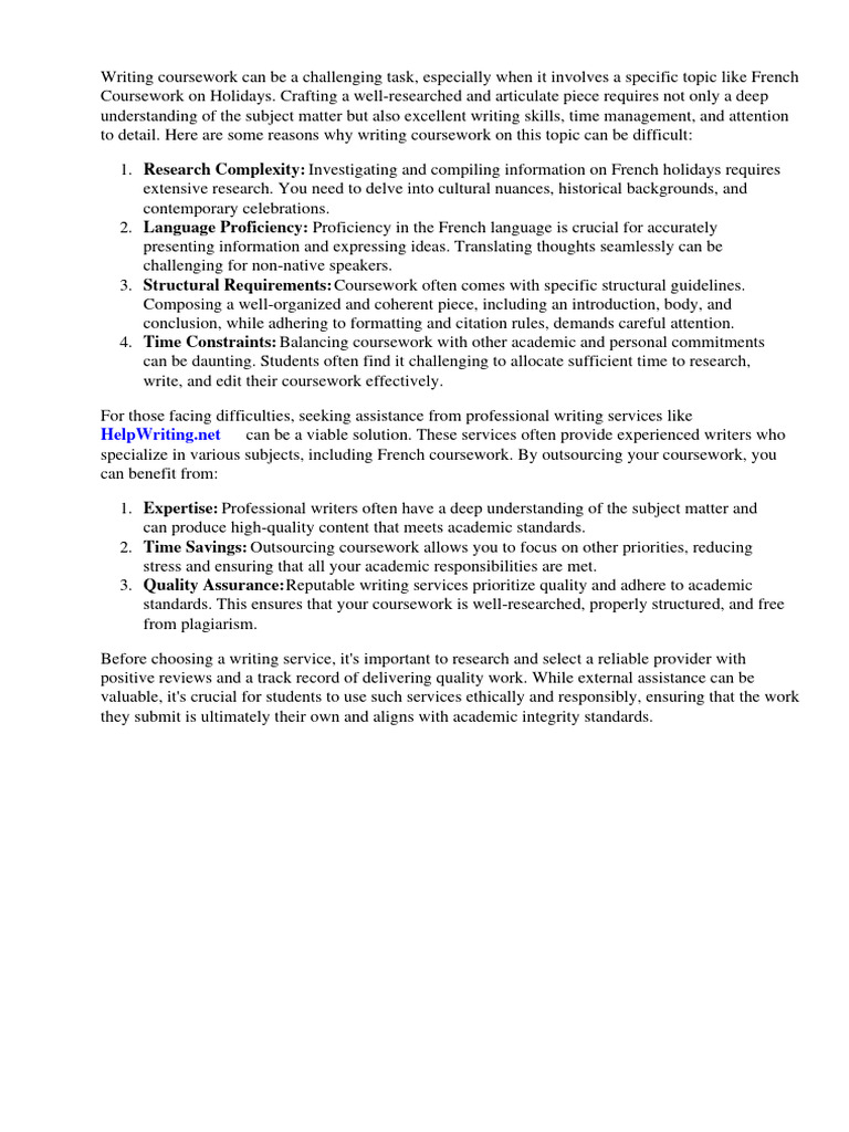 French Coursework Holidays | PDF | Facebook | Linked In