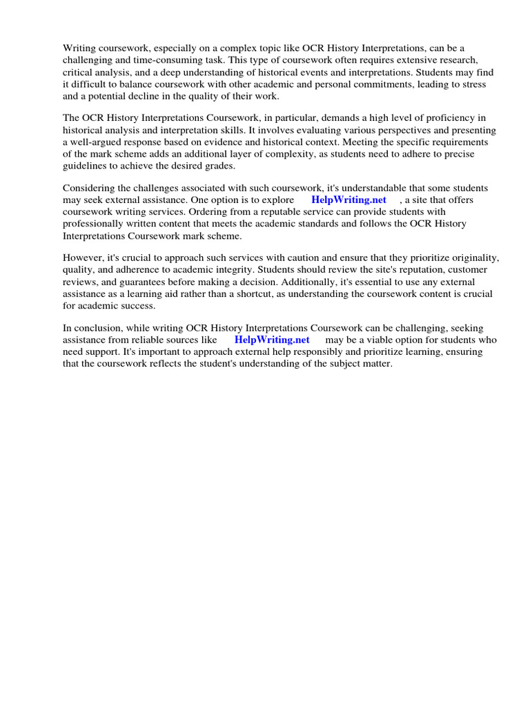Ocr History Interpretations Coursework Mark Scheme | PDF | Facebook ...