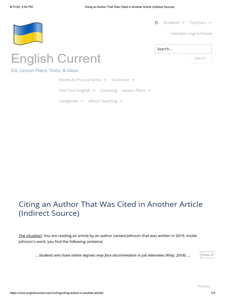 Citing An Author That Was Cited in Another Article (Indirect Source ...