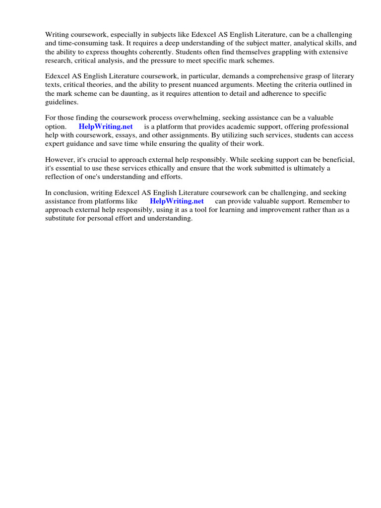 Edexcel As English Literature Coursework Mark Scheme | PDF | Understanding