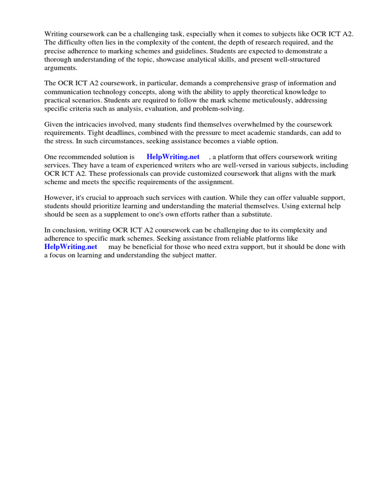 Ocr Ict A2 Coursework Mark Scheme | PDF | Gce Advanced Level (United ... Ocr Ict A2 Coursework Mark Scheme | PDF | Gce Advanced Level (United ...