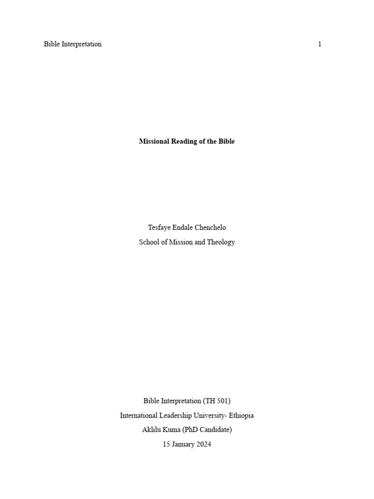 Missional Reading of Bible | PDF | Bible | Biblical Hermeneutics