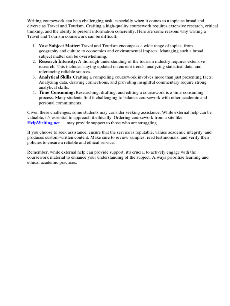 Travel and Tourism Coursework Help | PDF | Tourism