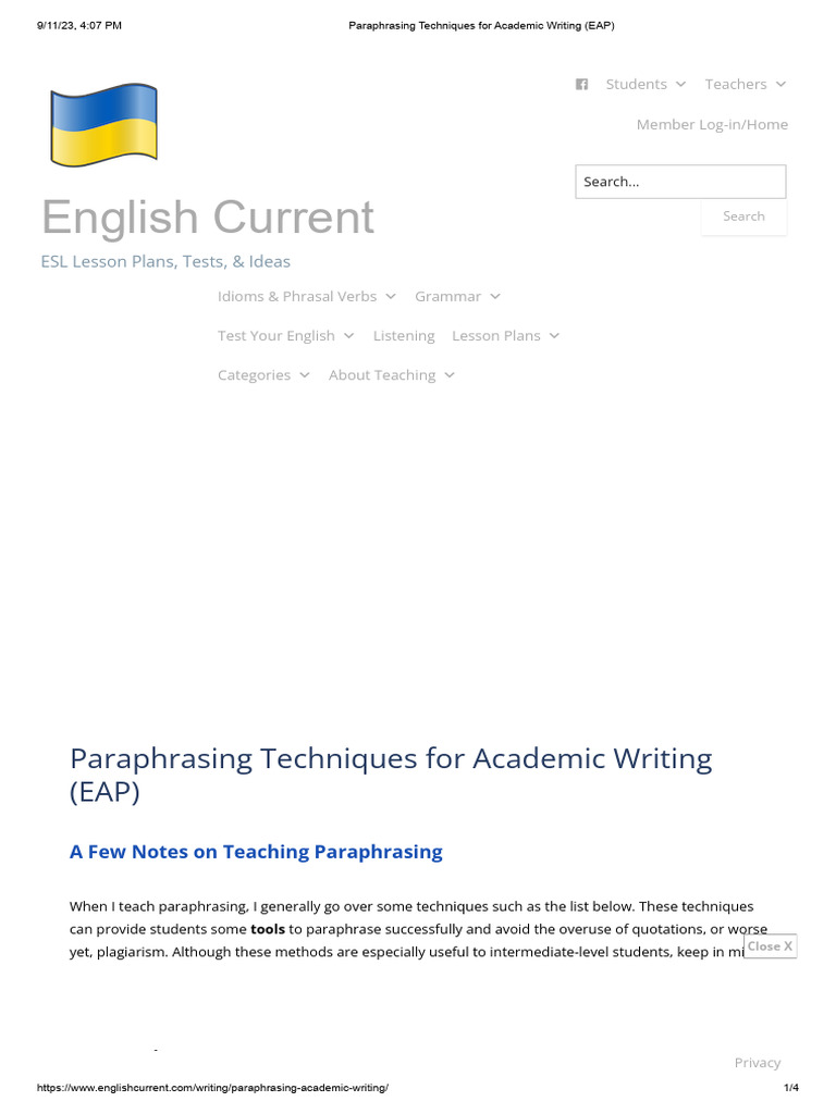 Paraphrasing Techniques For Academic Writing (EAP) | PDF | Linguistics | Human Communication