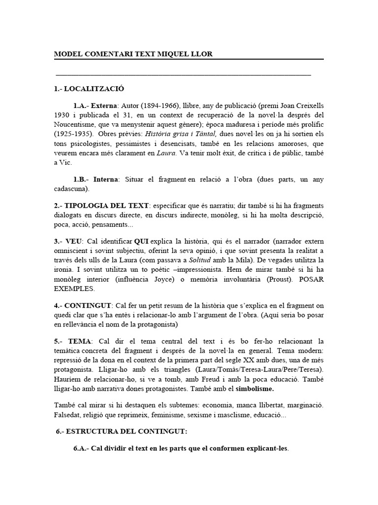 Model Comentari Text Miquel Llor | PDF