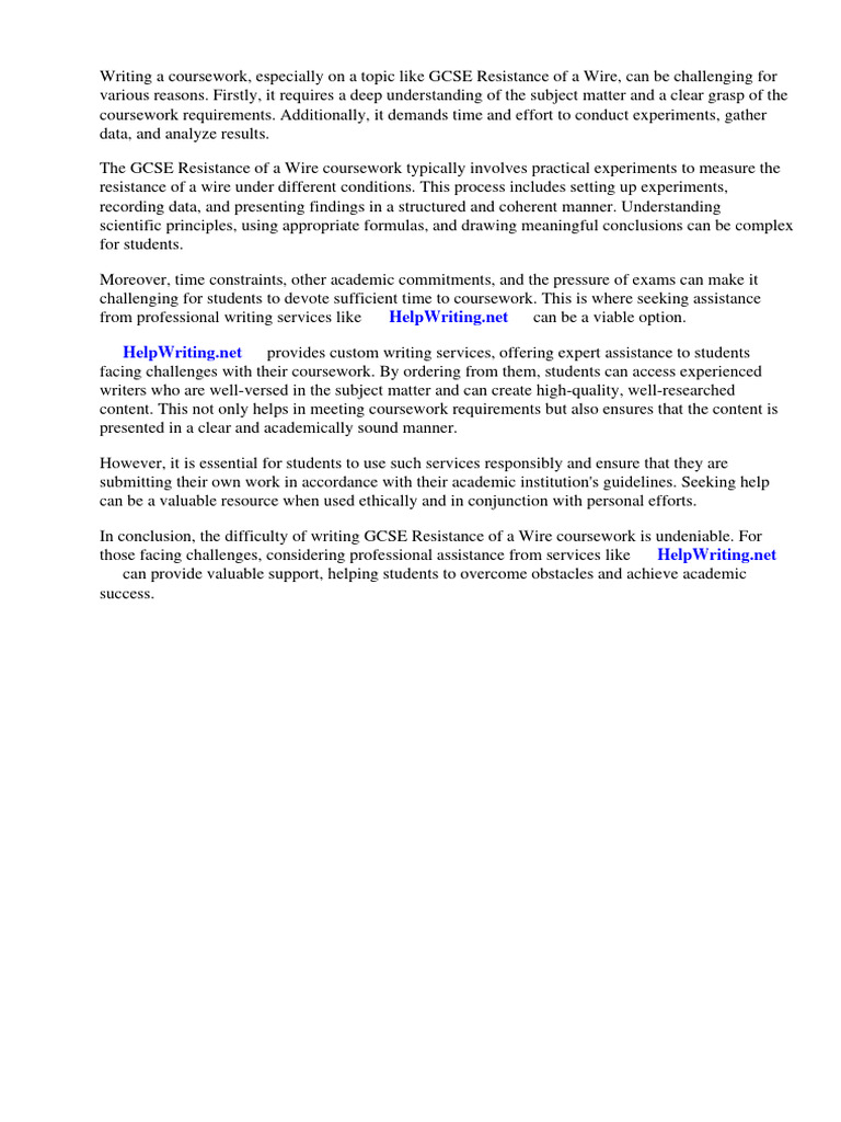 Gcse Resistance of A Wire Coursework | PDF | Electrical Resistance And ...