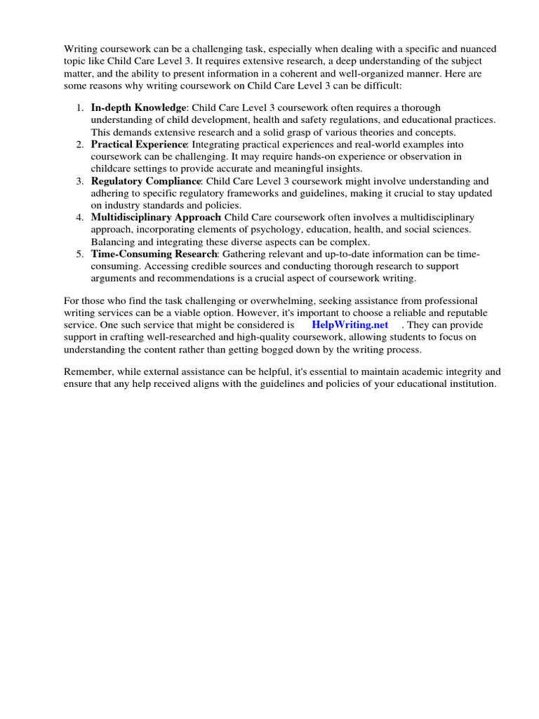 Child Care Level 3 Coursework | PDF | Child Care | Educational Technology