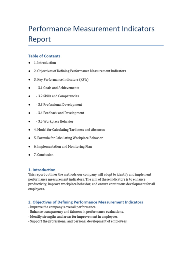 Performance Measurement Indicators Report | PDF | Competence (Human ...