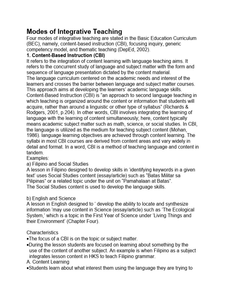 Modes of Integrative Teaching 2 | PDF | Learning | Teachers