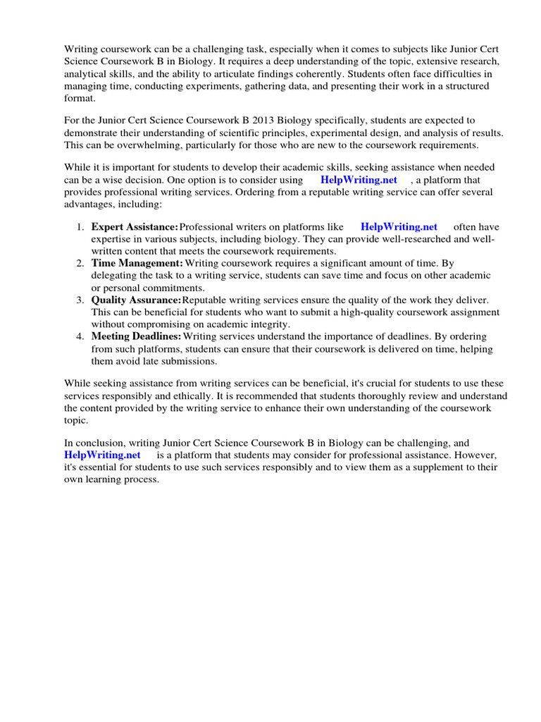 Junior Cert Science Coursework B 2013 Biology | PDF | Learning ...