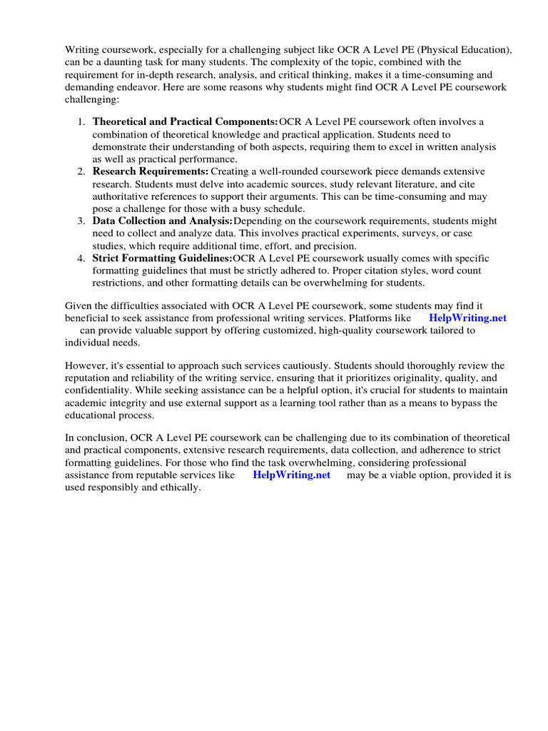 Ocr A Level Pe Coursework Guidance | PDF | Textbook