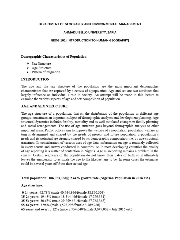 Age And Sex Structures 115830 Pdf Human Migration Demography