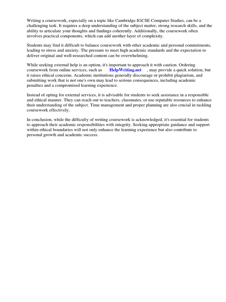 Cambridge Igcse Computer Studies Coursework | PDF