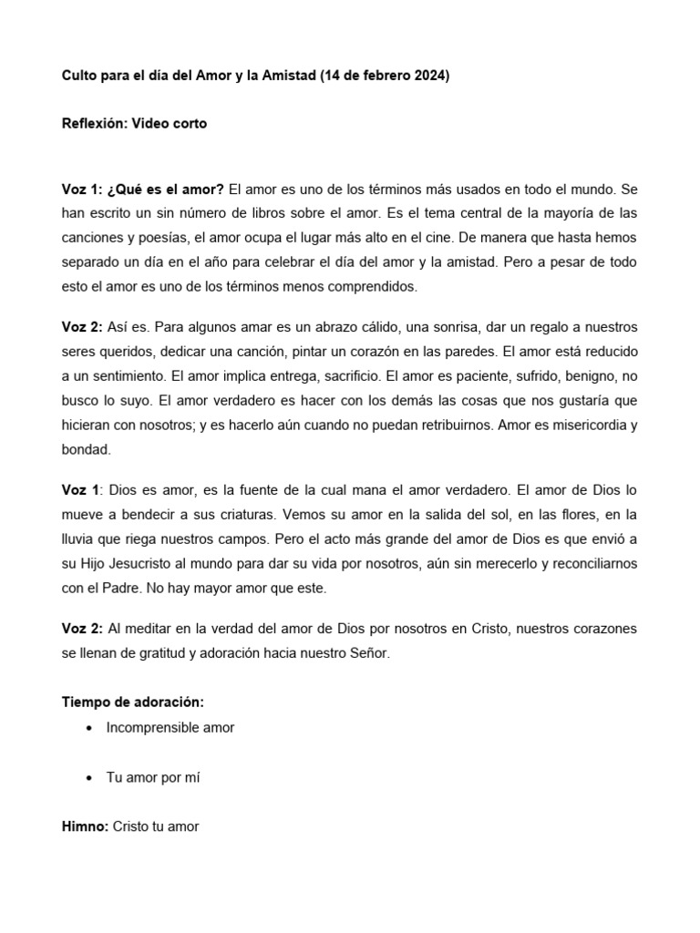 Culto para El Día Del Amor y La Amistad | PDF | Amor | Creencia religiosa y doctrina