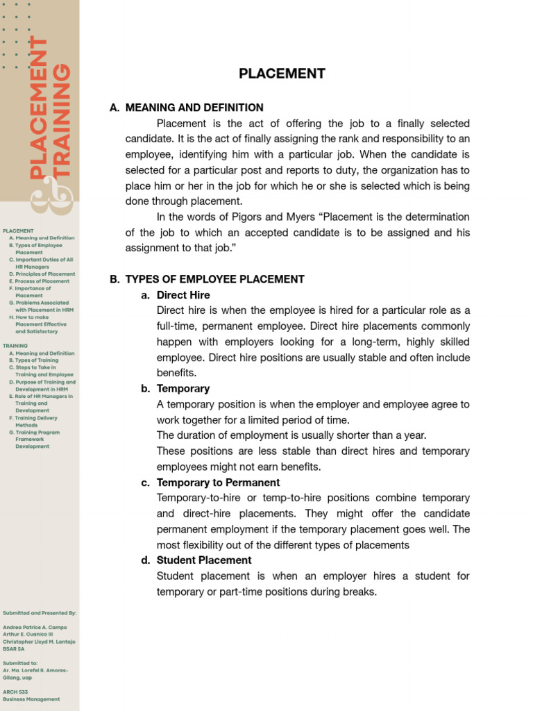 PLACEMENT&TRAINING Document | PDF | Learning Styles | Employment