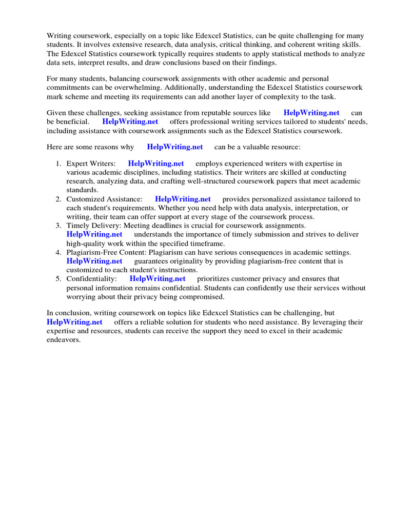 Edexcel Statistics Coursework Mark Scheme | Download Free PDF | Statistics | Sampling (Statistics)