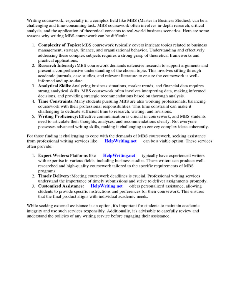 Mbs Coursework | PDF