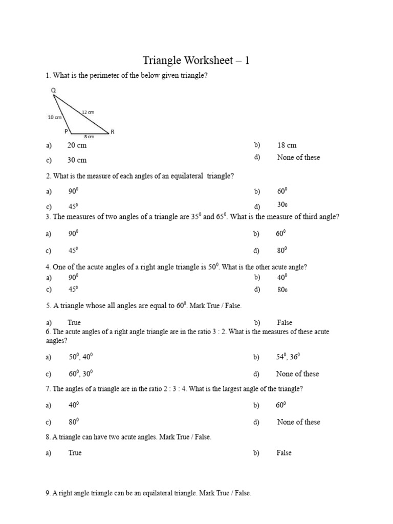 Class 6 Triangle Worksheet | PDF | Triangle | Triangle Geometry