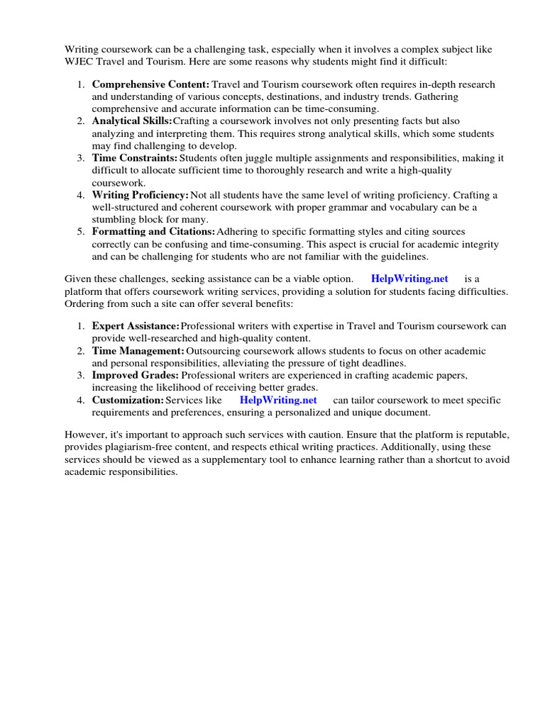 Wjec Travel and Tourism Coursework | PDF | Tourism | Mediterranean Sea