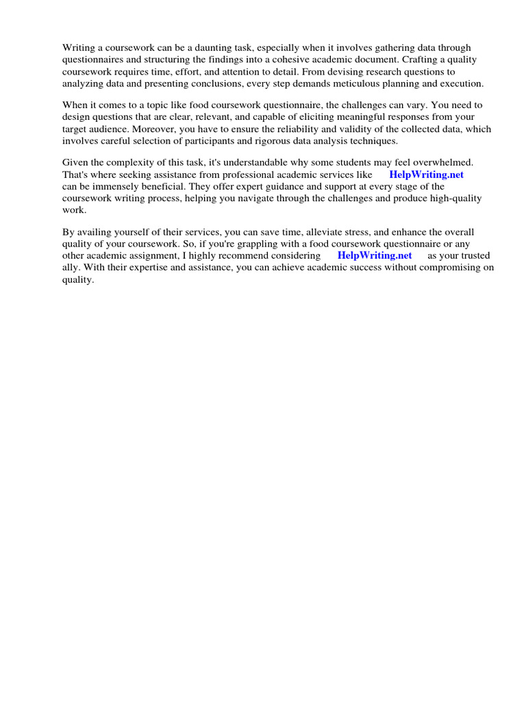 Food Coursework Questionnaire | PDF