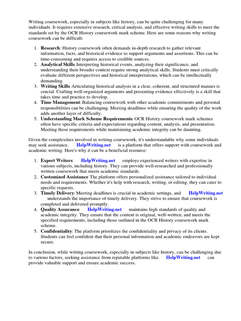Ocr History Coursework Mark Scheme | PDF