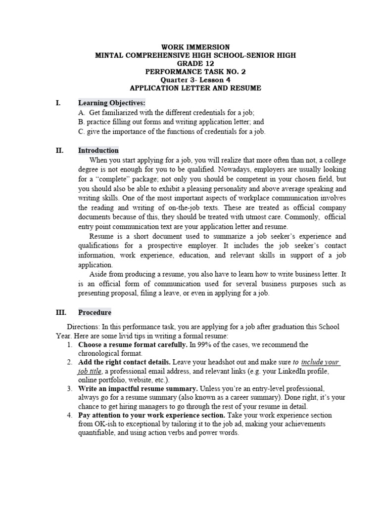 Work Immersion PT2 | PDF | Résumé