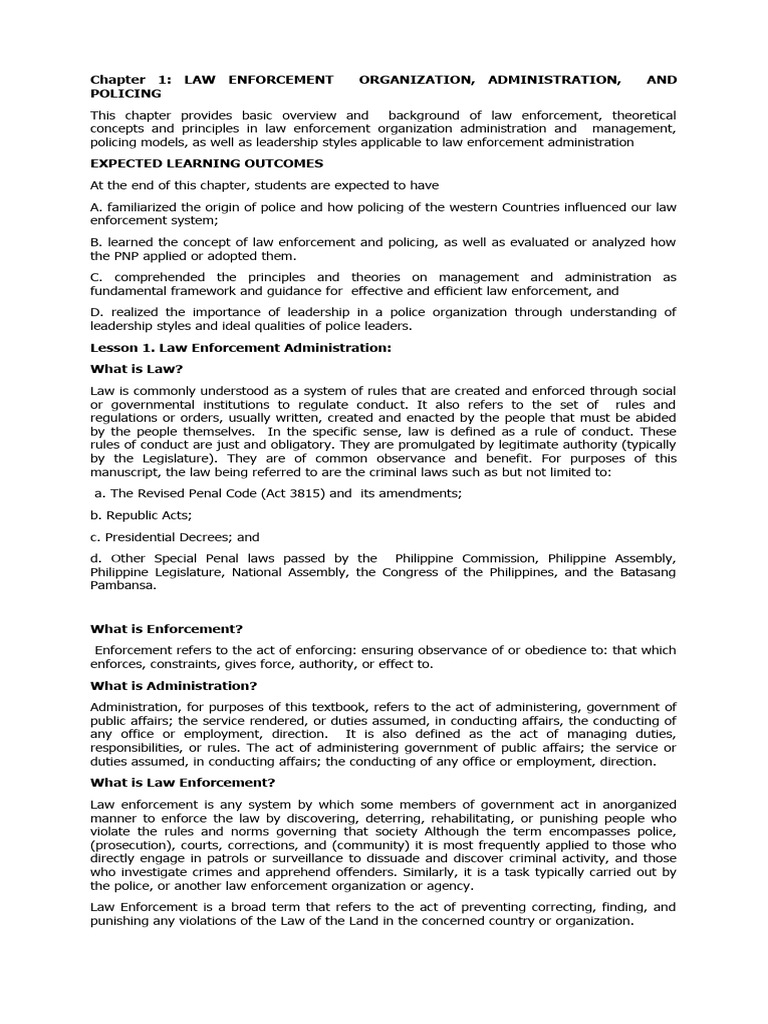 Chapter 1 LEA FINAL | PDF | Police | Crime & Violence