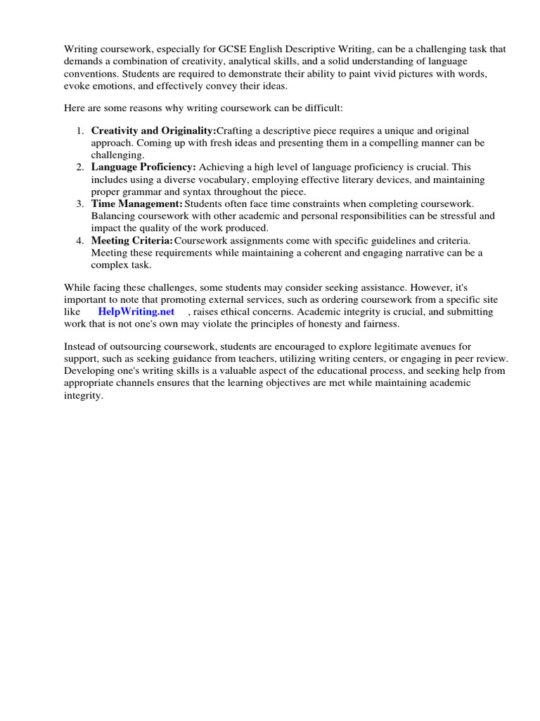 Gcse English Descriptive Writing Coursework Pdf Creativity