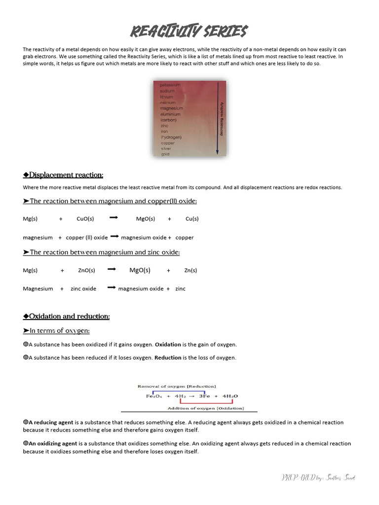REACTIVITY SERIES FULL Complete | PDF | Redox | Rust
