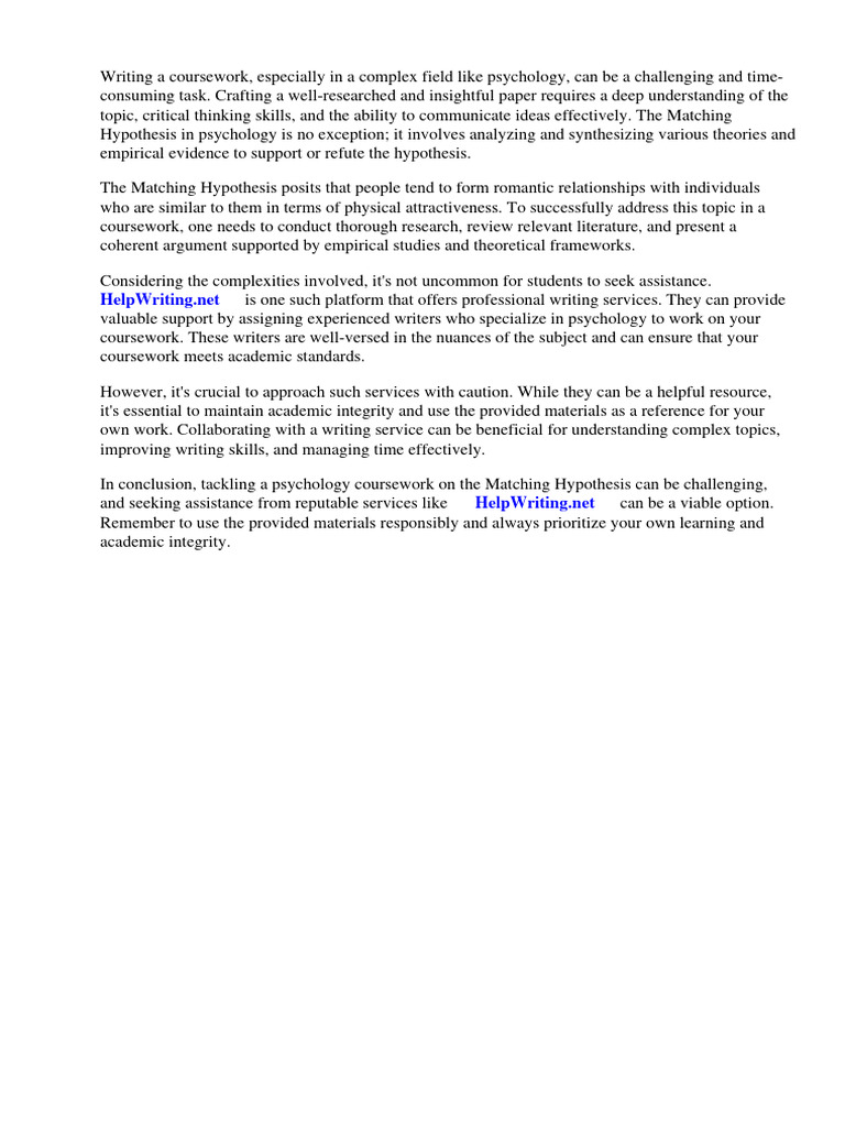 Psychology Coursework Matching Hypothesis | PDF