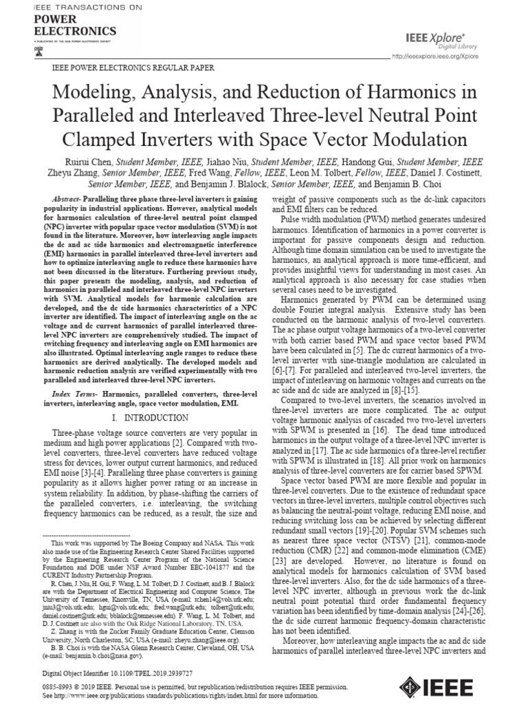 Modeling, Analysis, and Reduction of Harmonics in Paralleled and Interleaved Three-Level Neutral ...