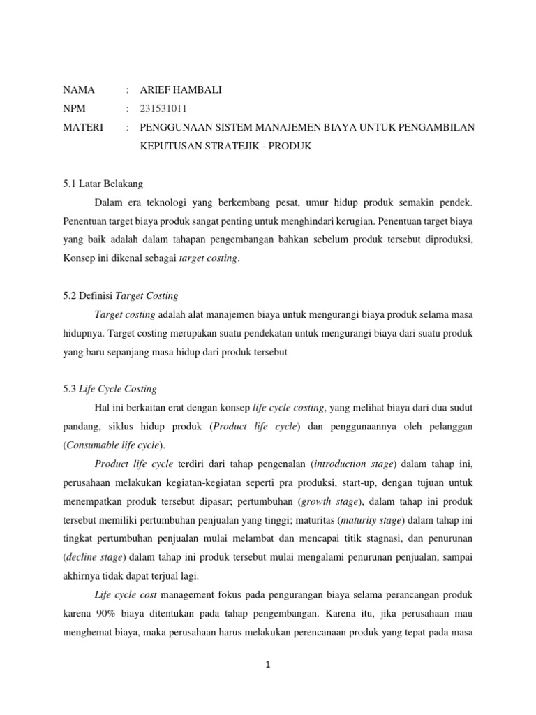 Manajemen Biaya dan Target Costing Produk | PDF | Bisnis