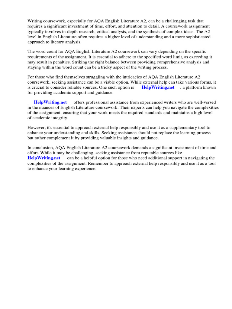 Aqa English Literature A2 Coursework Word Count Pdf Linked In