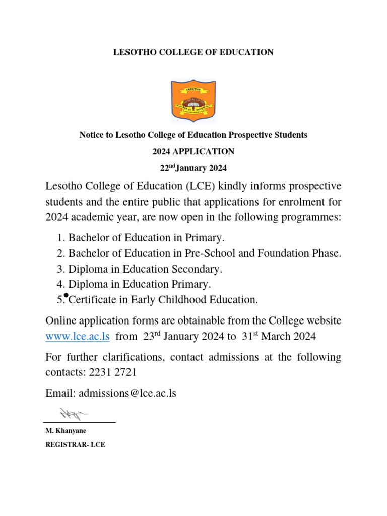 LCE 2024 Online Application Notice | PDF