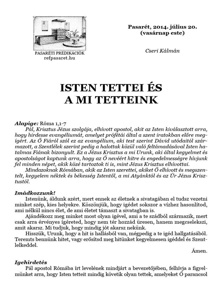 Isten Tettei És A Mi Tetteink: Refpasaret - Hu | PDF