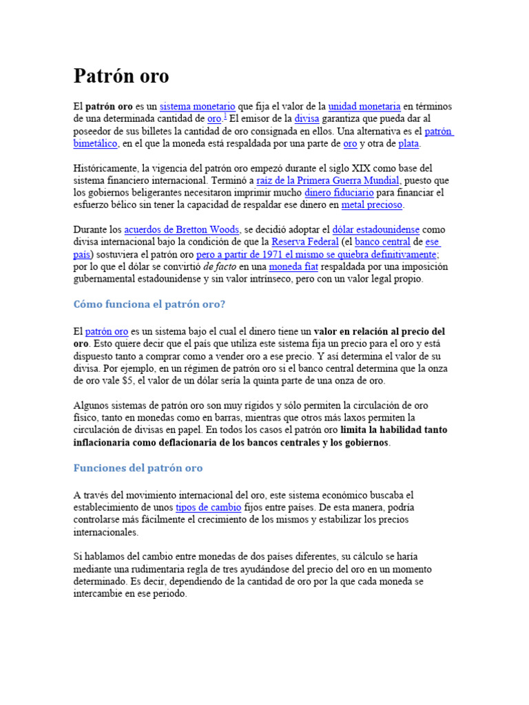 Patrón Oro | Descargar gratis PDF | Estándar dorado | Fondo Monetario ...