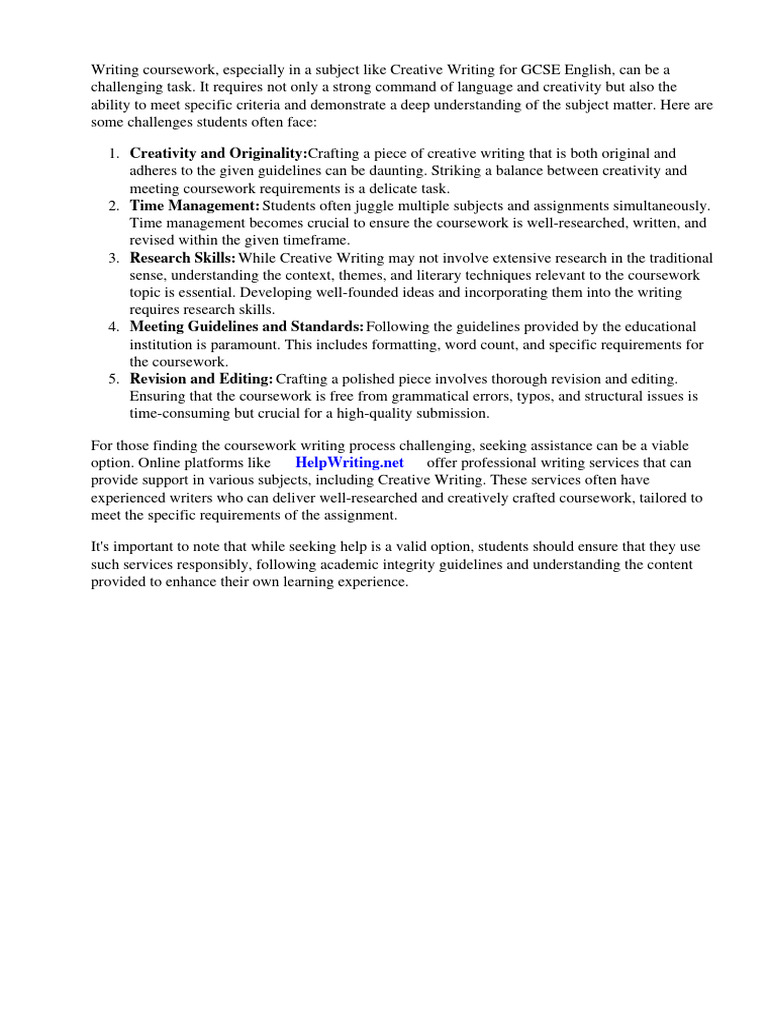 Creative Writing Gcse English Coursework | PDF | Language Arts & Discipline