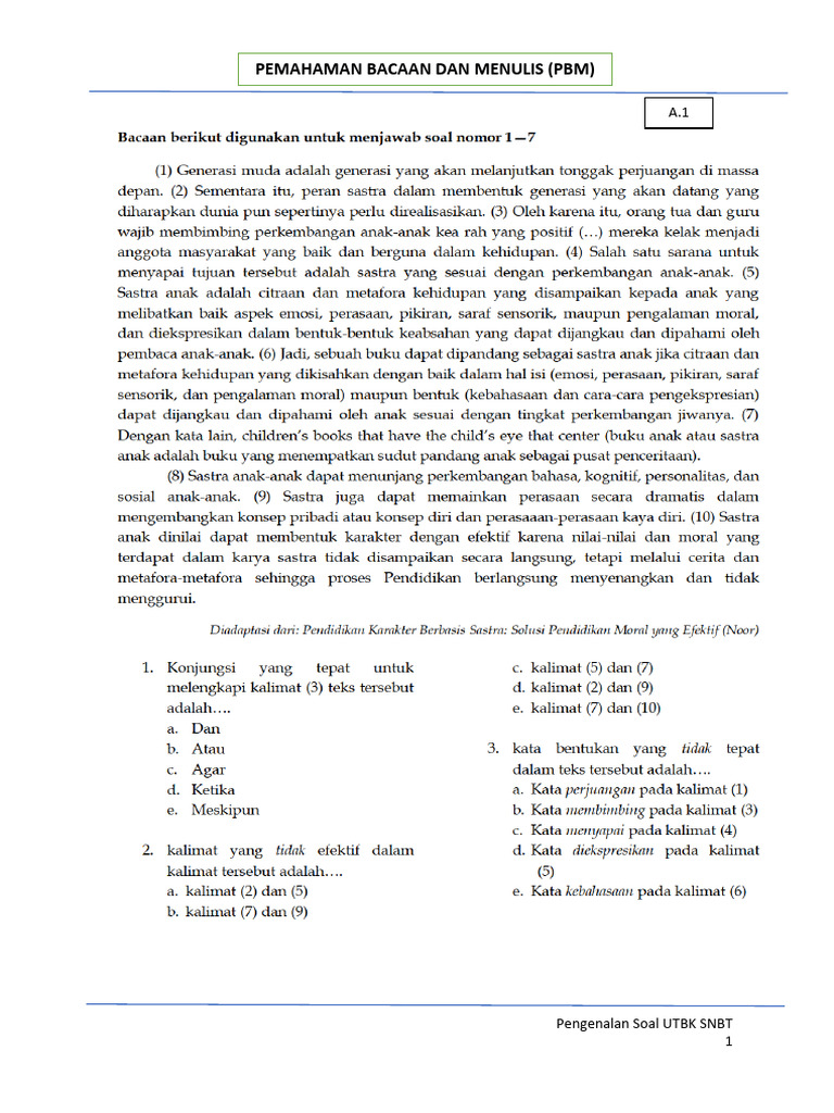 Pengenalan Soal SNBT (PBM) | PDF