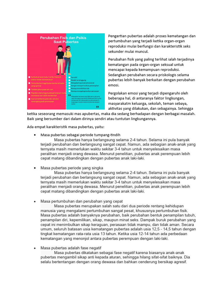Pengertian Pubertas Adalah Proses Kematangan Dan Pertumbuhan Yang