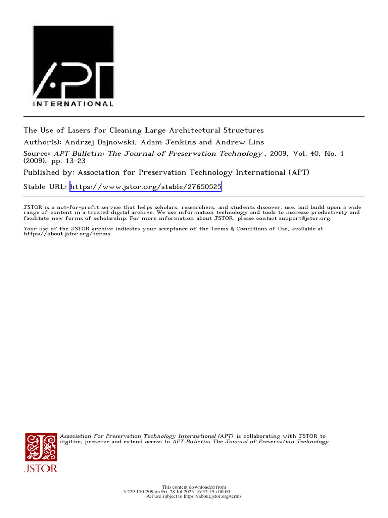 Dajnowski UseLasersCleaning 2009 | PDF | Art | Science & Mathematics
