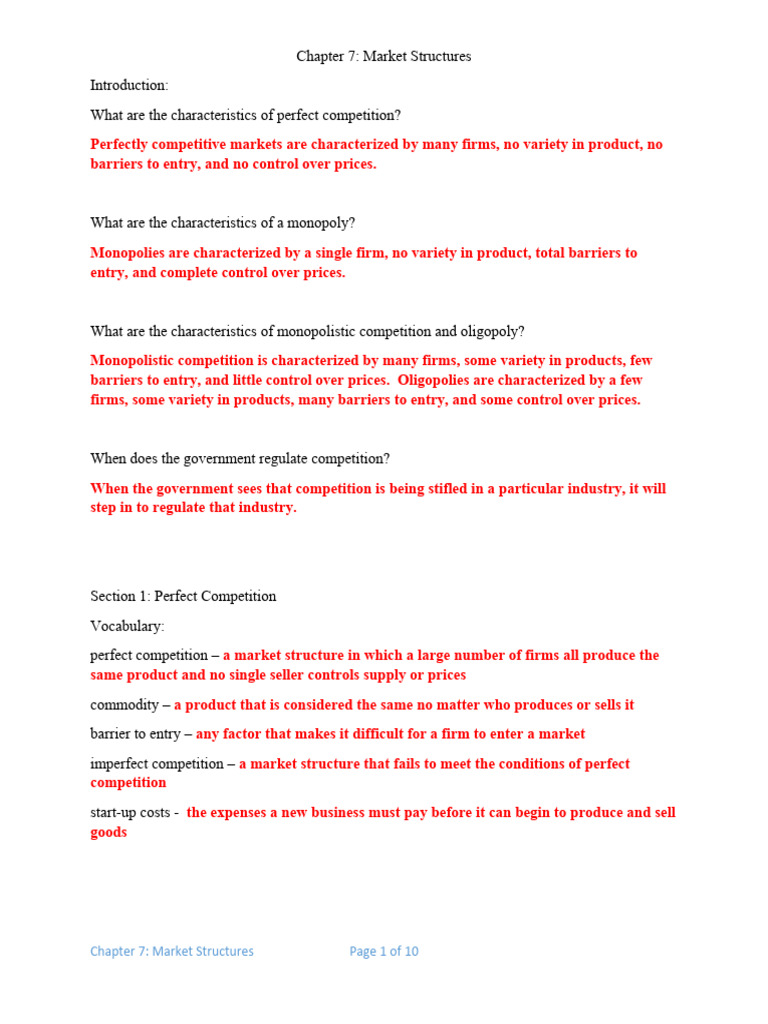 Chapter 7 Market Structures Teacher Notes | PDF | Monopoly | Perfect ...